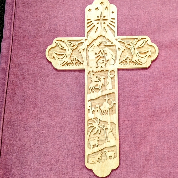 Holiday | New Beautiful Handmade Scroll Saw Wooden Nativity Cross ...